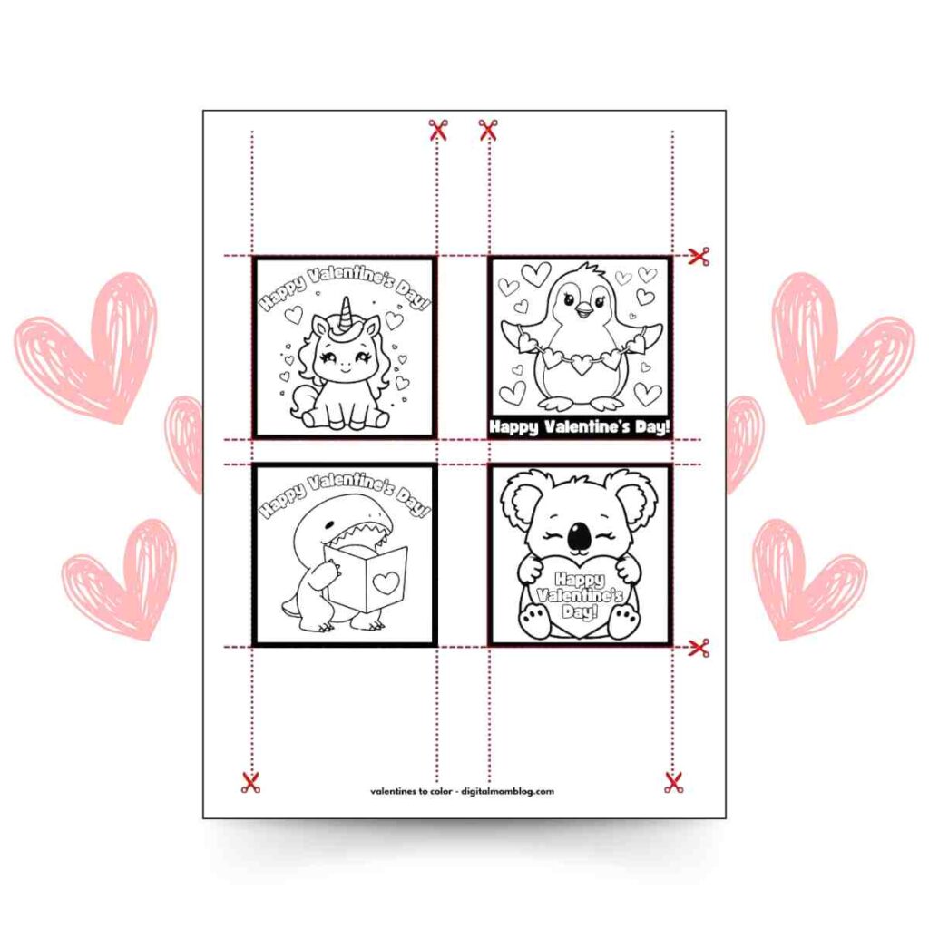 4 Free Printable Coloring Valentines Cards – Fun & Creative DIY For Kids!