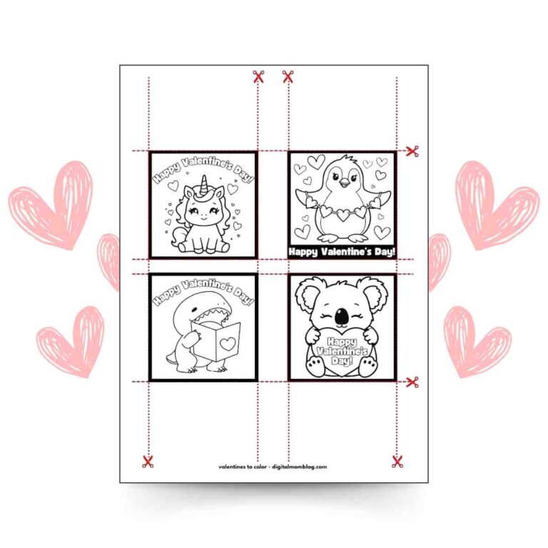 4 Free Printable Coloring Valentines Cards – Fun & Creative DIY For Kids!